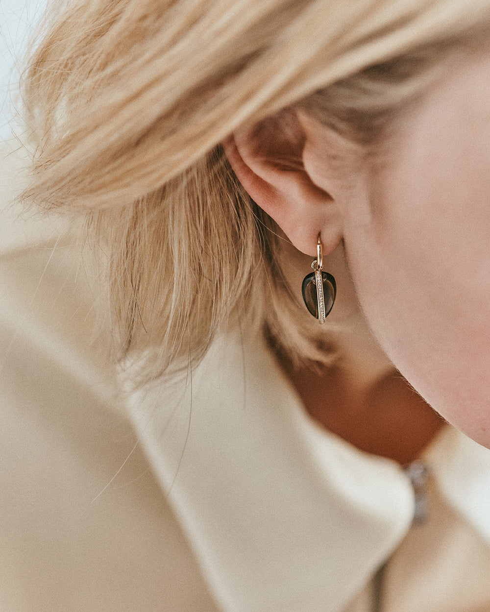 By Pariah Diamond Pebble Earrings Smokey Quartz recycled 14K Gold