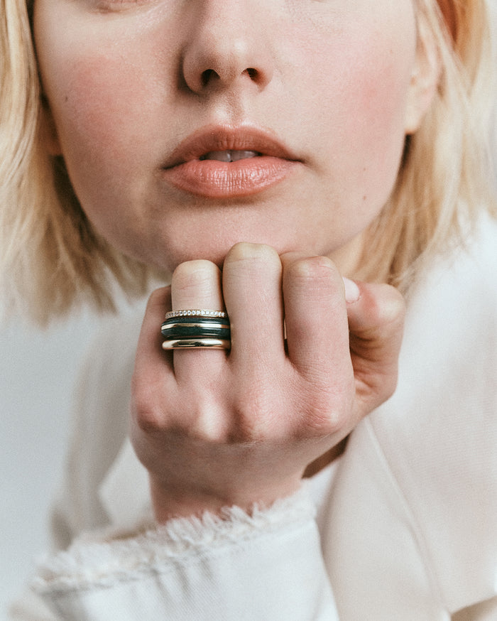 By Pariah Essential Gem Stacker Ring Green Moss Agate 14K Gold