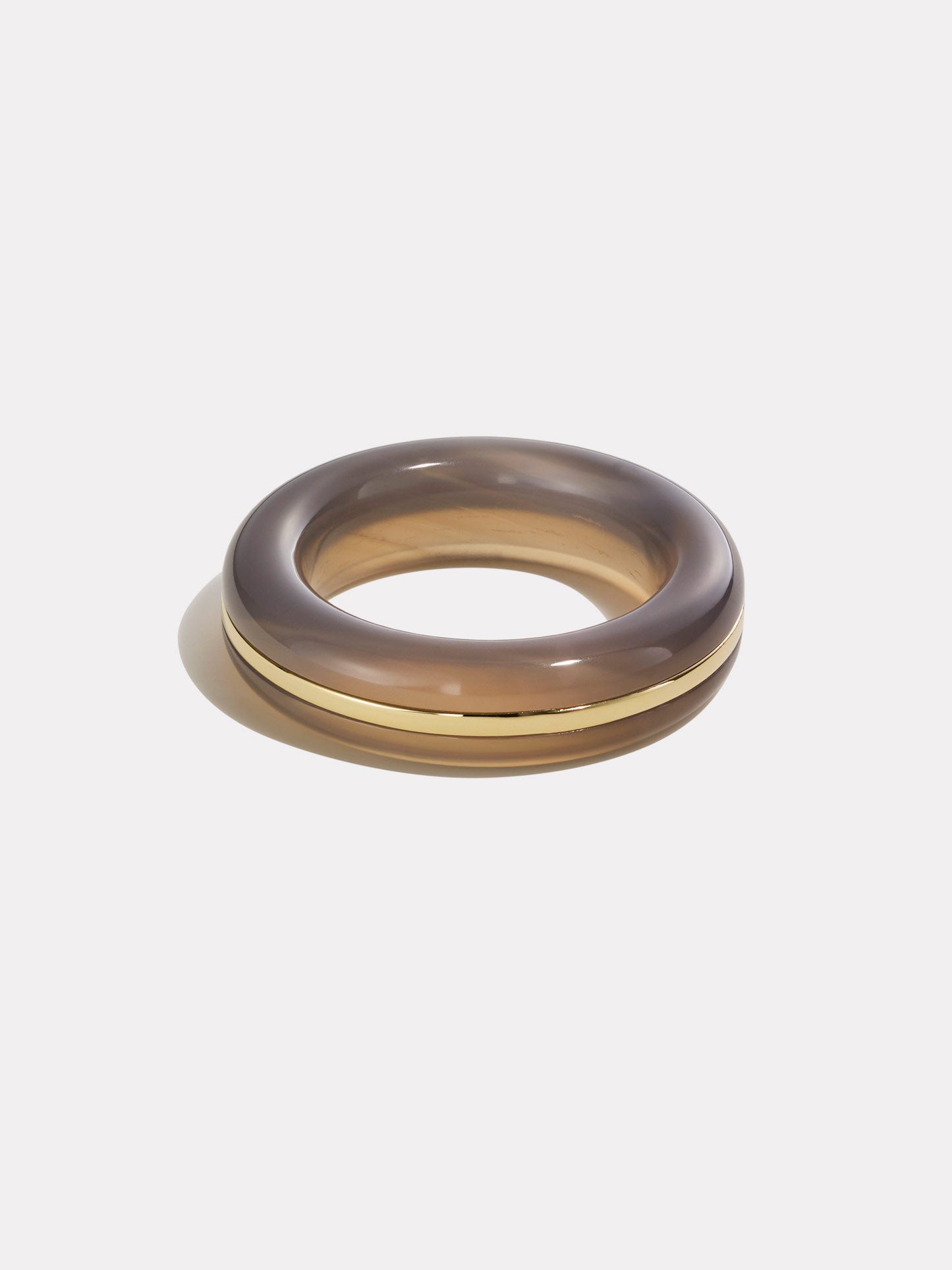 By Pariah Essential Gem Stacker Ring Grey Agate 14K Gold