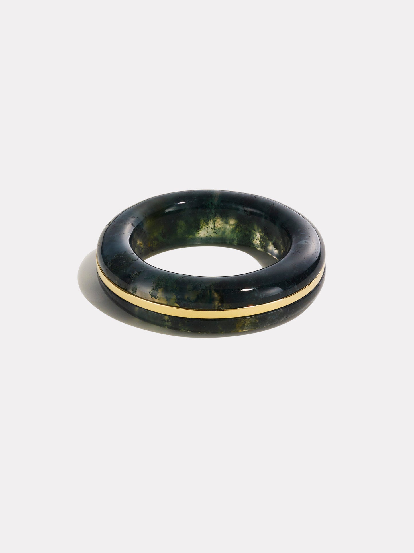 By Pariah Essential Gem Stacker Ring Green Moss Agate 14K Gold