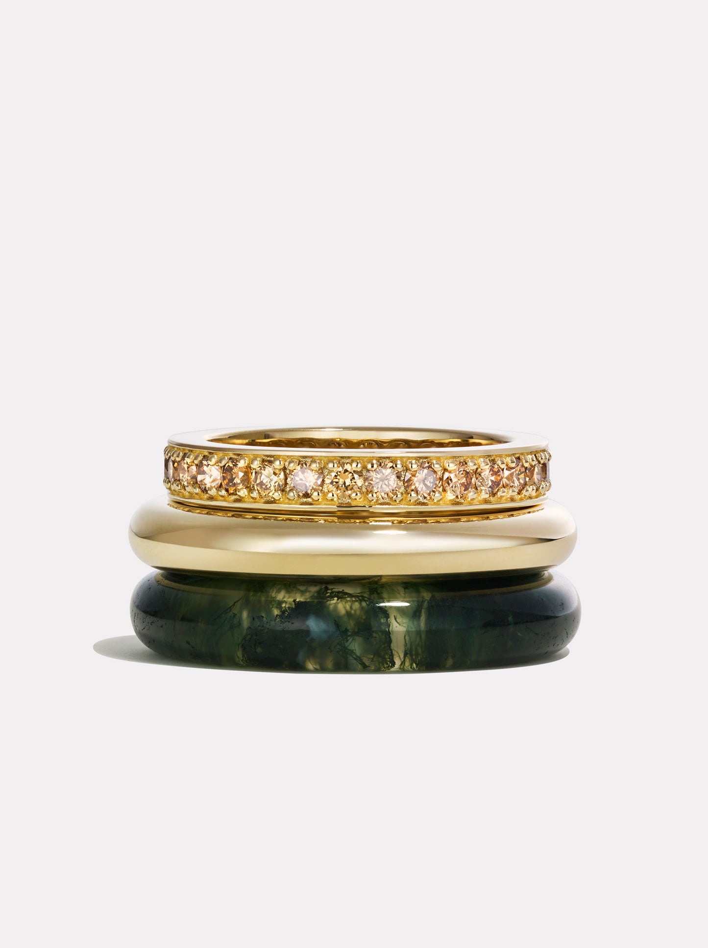 By Pariah Kalahari Ring Stack Moss Agate | 14K Gold